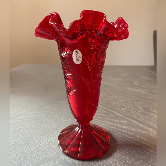 Fenton | Accents | Fenton Ruby Red Ruffled Top Art Glass Vase | Poshmark